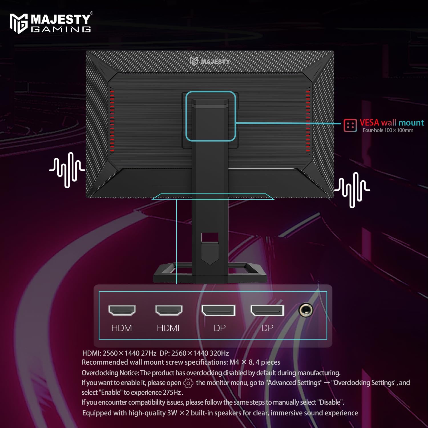 Majesty 27 QHD 275Hz Gaming Monitor شاشة ماجيستي 27 انش