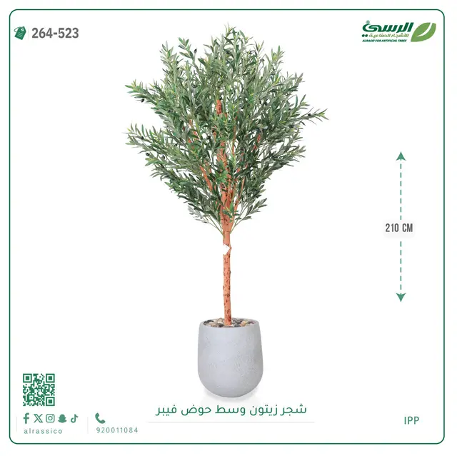 شجرة زيتون صناعية (ارتفاع 210 سم) بحوض فيبر