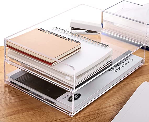 Paper Organizer Tray Clear Acrylic Desk Organizers and Accessories Stackable Classroom File Storage Letter Size Workspace Office Organization L12.4 x W8.8 x H2.6 Inch x 2 Pack 2 Tier Shop joyfully wi...