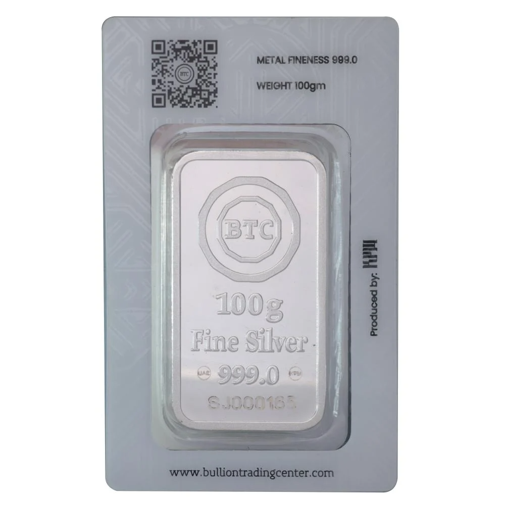 BTC Silver Bar, 999 Purity, 100 grams - Shop joyfully with Mazeed