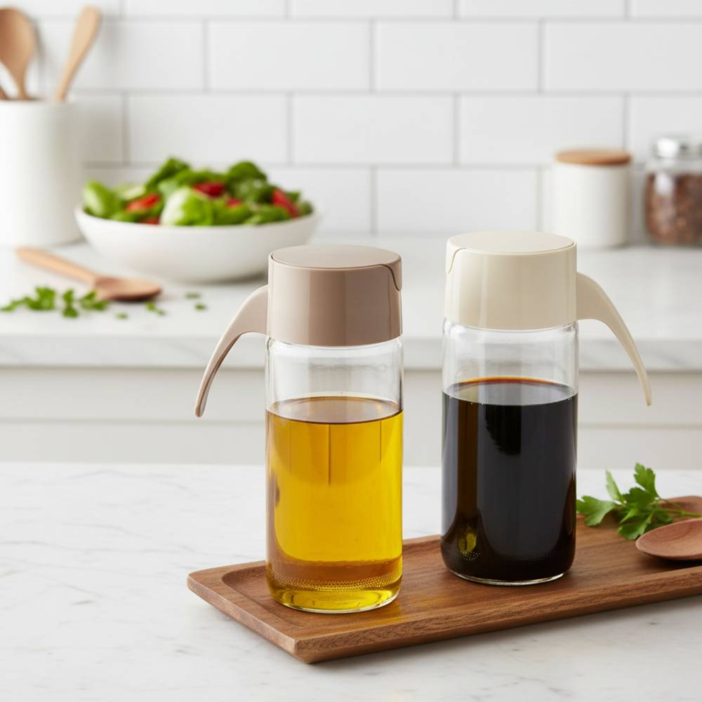 Glass Oil Pitcher with a Dynamic Movable Lid That Prevents Oil Waste ...